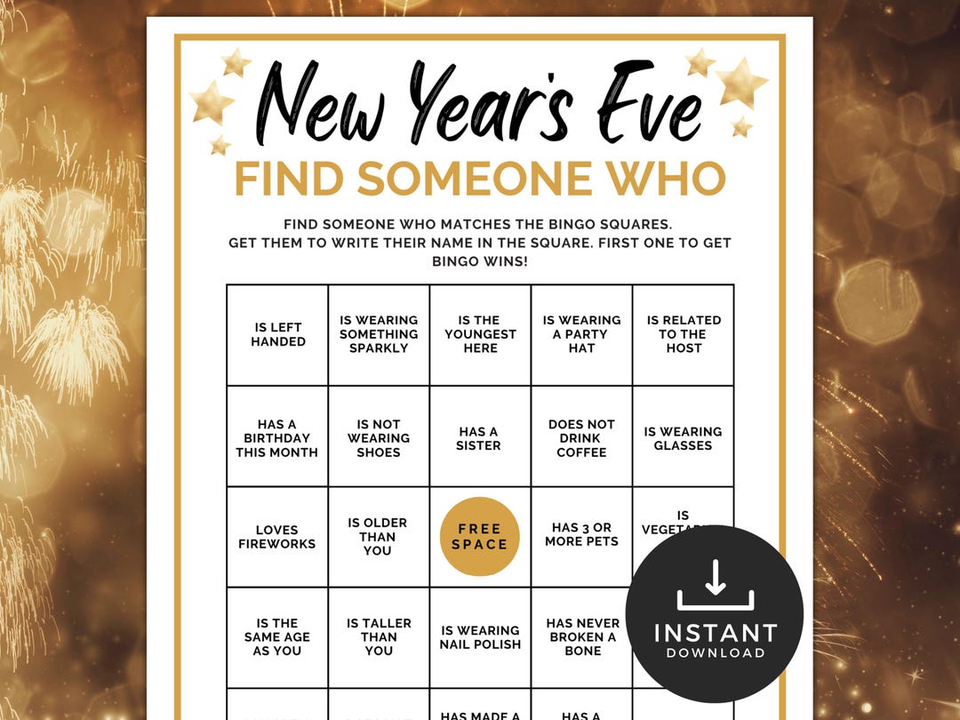 New Year's Eve Find Someone Who, New Years Eve Bingo Game, New Year's ...