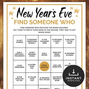 New Year's Eve Find Someone Who, New Years Eve Bingo Game, New Year's ...