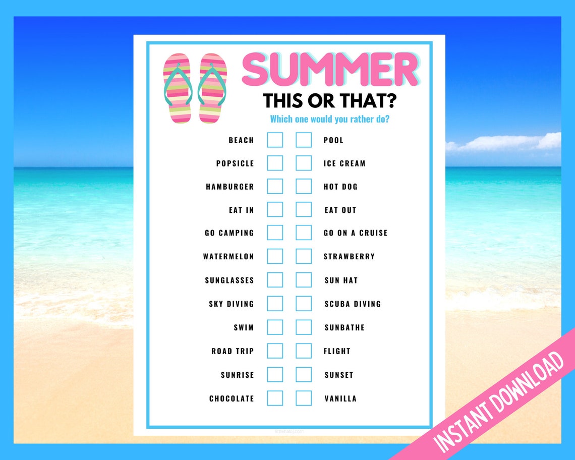 Summer Printable Games Bundle Summertime Activity Summer - Etsy