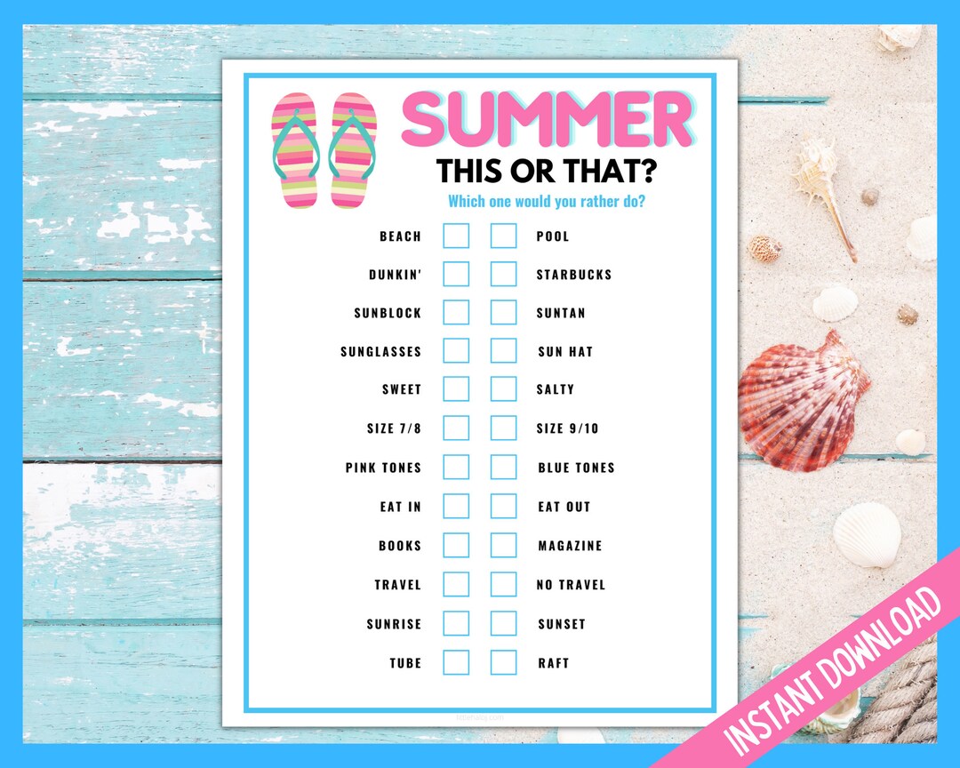 Summer This or That, Summer Would You Rather, Summer Printable Game ...