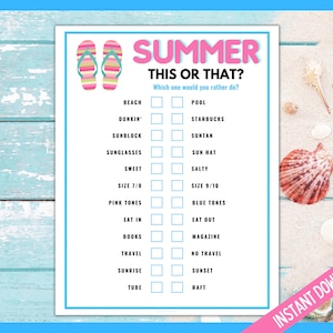 Summer This or That, Summer Would You Rather, Summer Printable Game ...