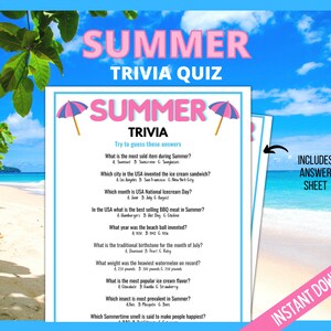Summer Trivia Game, Summer Trivia Quiz, Summer Games, Summer Printable ...