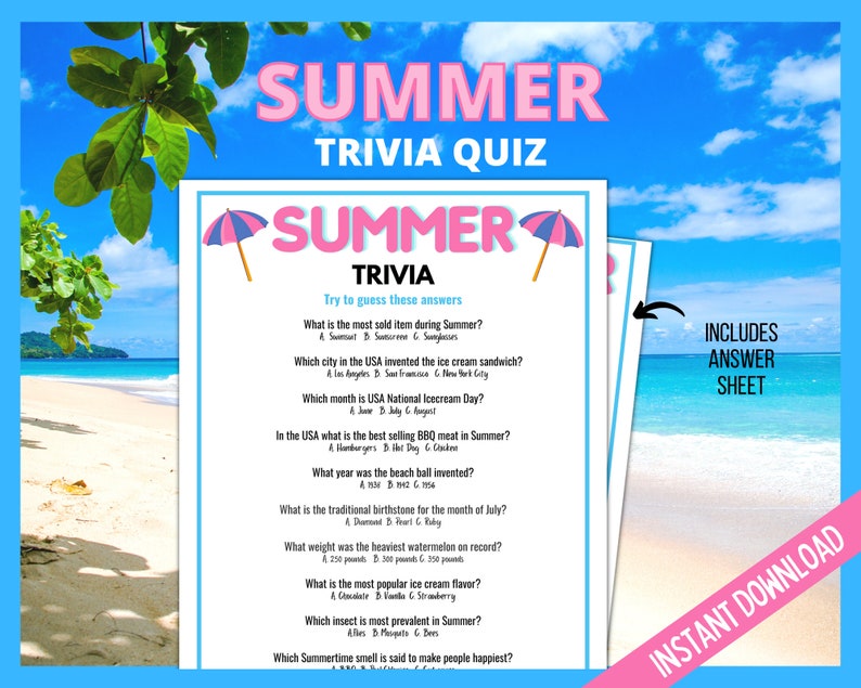 Summer Trivia Game Summer Trivia Quiz Summer Games Summer - Etsy