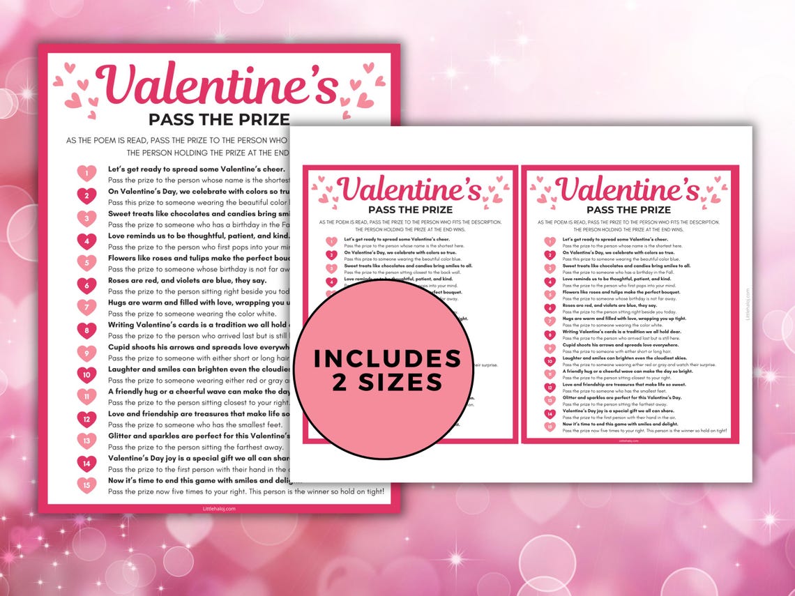 Valentines Pass the Prize Game, Printable Pass the Parcel, Valentines ...