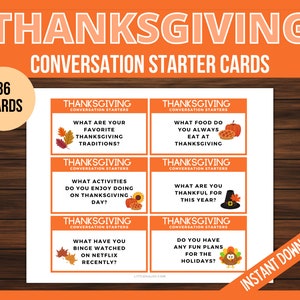 Thanksgiving Conversation Starter Question Cards, Thanksgiving Table ...