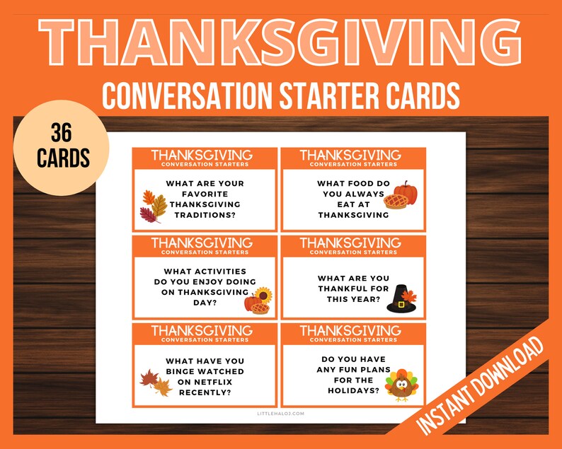 Thanksgiving Conversation Starter Question Cards, Thanksgiving Table ...