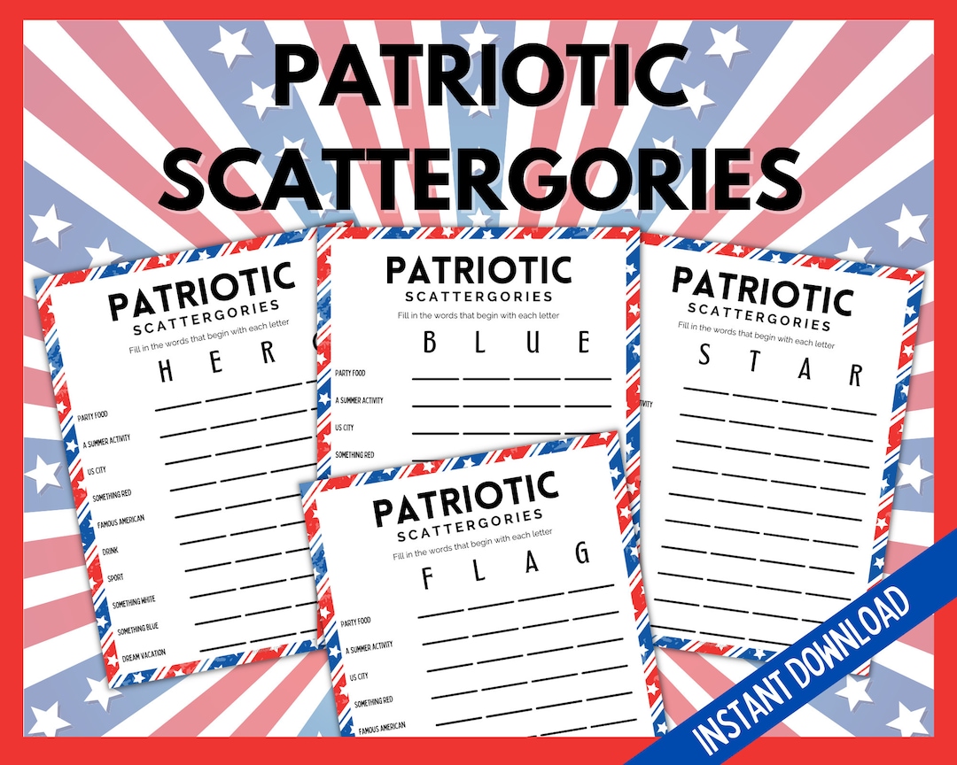 Patriotic Scattergories Game, Family Patriotic Fun Games, Memorial Day ...