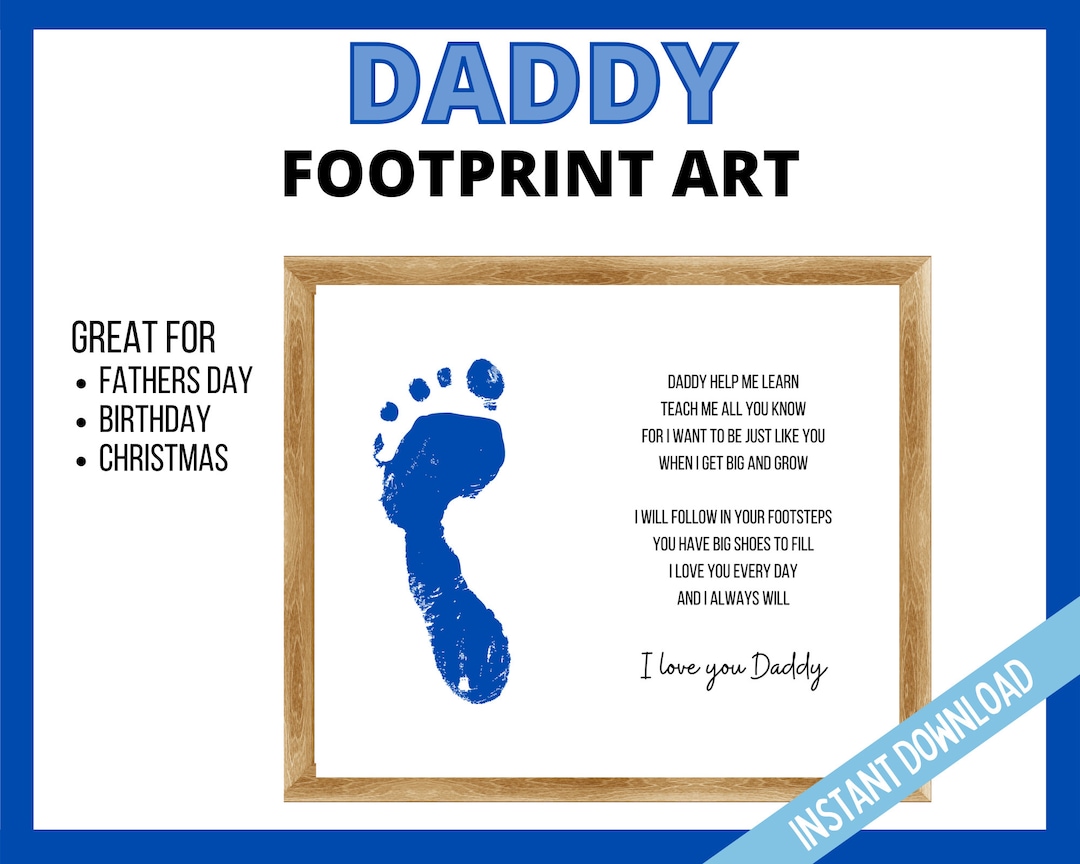 Daddy Footprint Art, Kids Handprint Craft Art, Father's Day Gift for ...