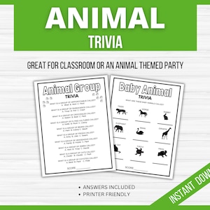 Animal Trivia Printable Game for Seniors, Adults and Kids, Classroom ...