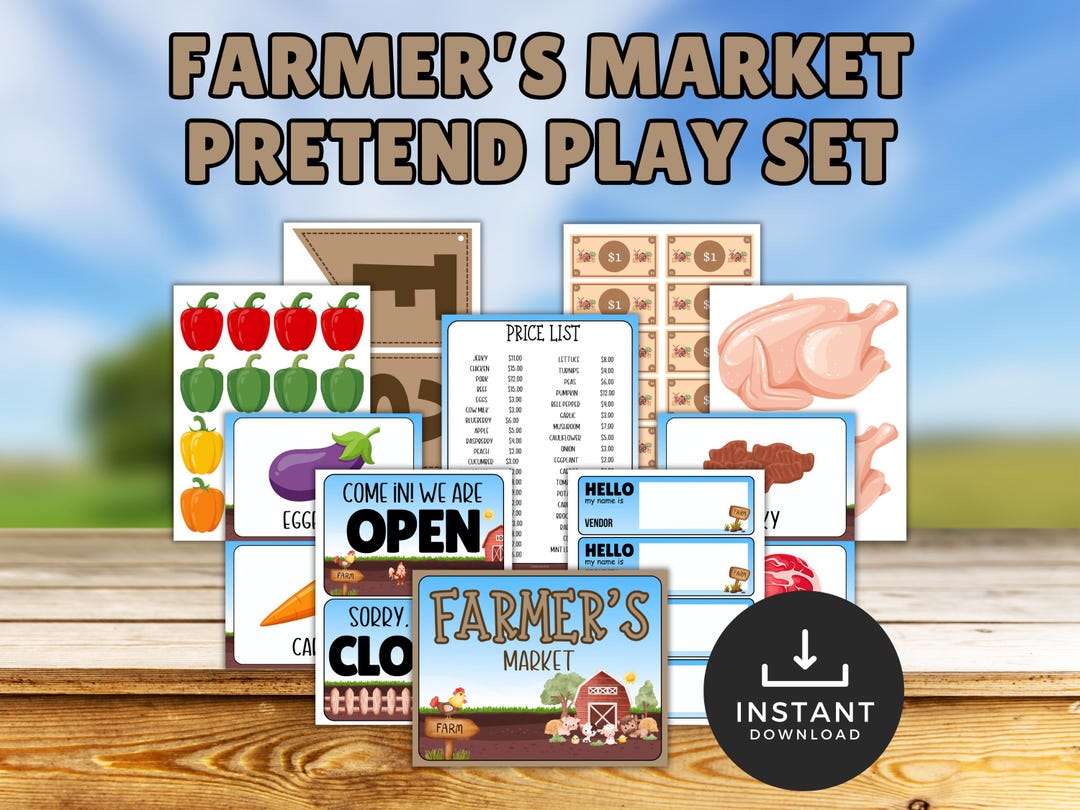 Farmers Market Shop Pretend Play Set, Printable Kids Dramatic Role Play ...