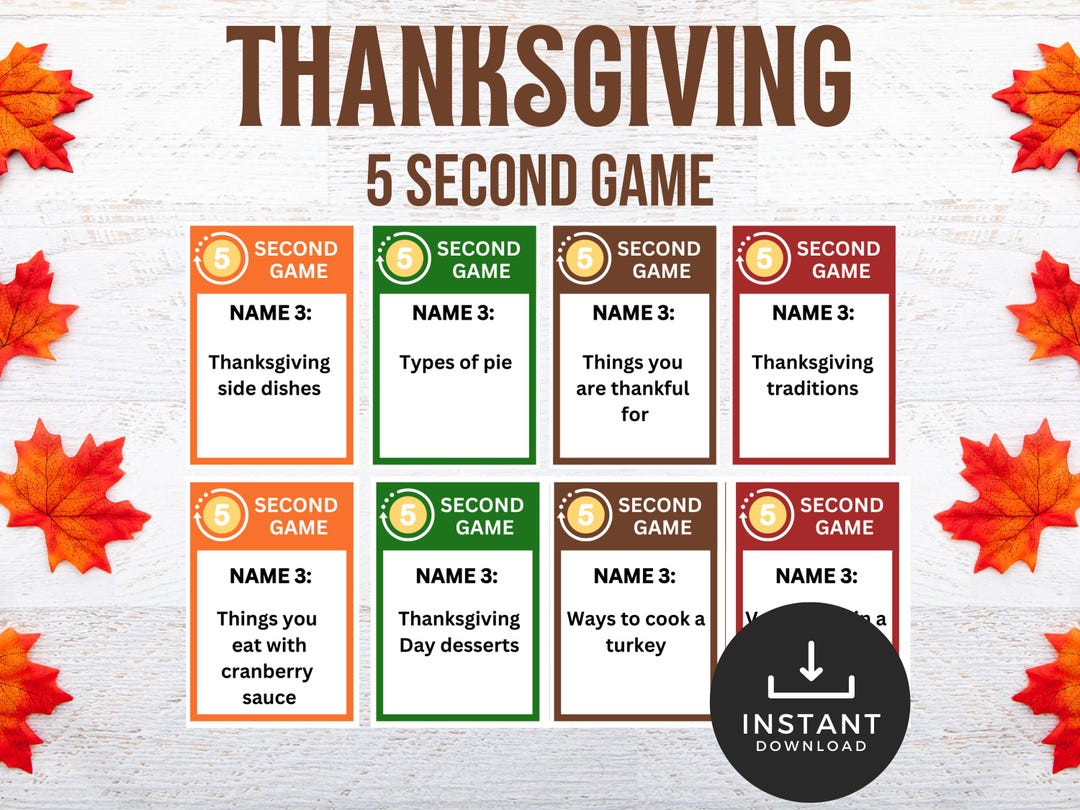 Thanksgiving 5 Second Game, Printable Kids Adults Family Thanksgiving ...