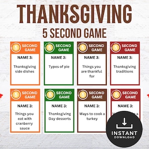 Thanksgiving 5 Second Game, Printable Kids Adults Family Thanksgiving ...