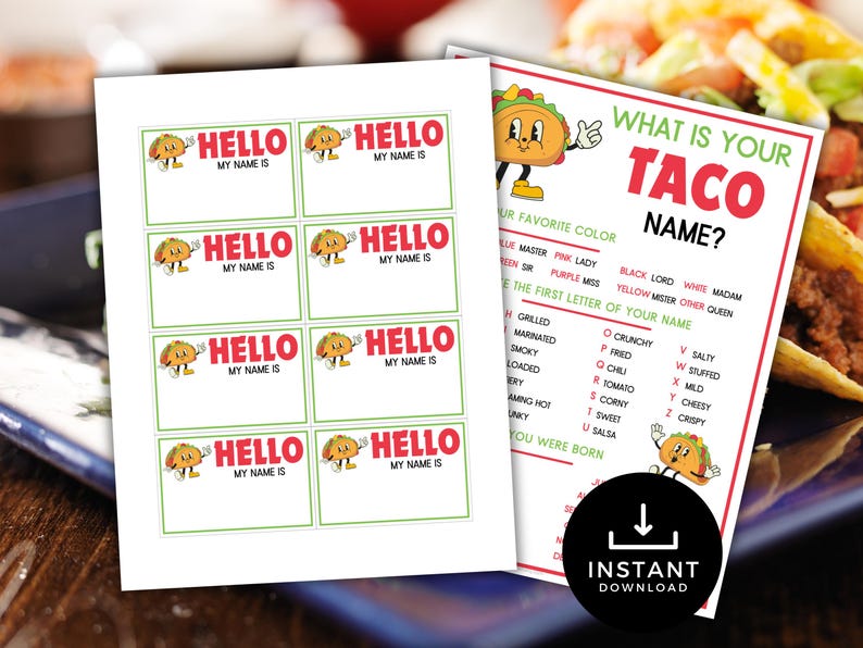 What's Your Taco Name, Taco Party Game, Cinco De Mayo Printable Game ...