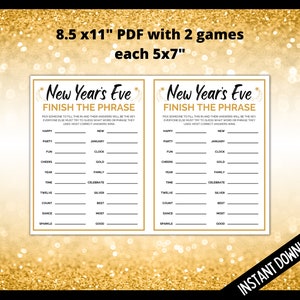 New Year's Eve Finish the Phrase, New Year's Eve Printable Party Game ...