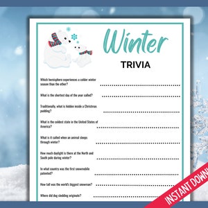 Winter Trivia, Cold Weather Fun Game for Kids, Teens and Adults ...