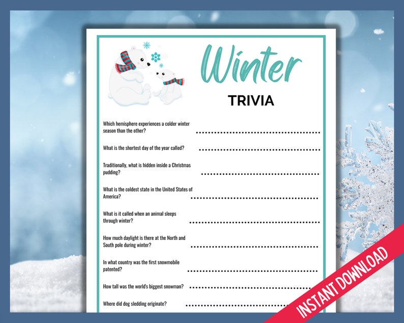 Winter Trivia, Cold Weather Fun Game for Kids, Teens and Adults ...