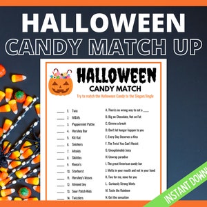 Halloween Candy Match up Game, Halloween Printable Activity for Teens ...