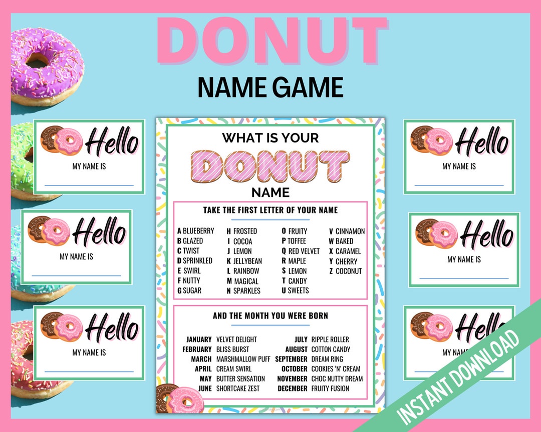 What's Your Donut Name, Donut Birthday Party Printable Game, Kids Party ...