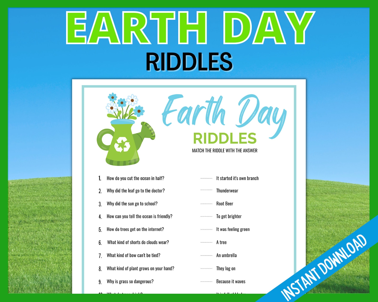 Earth Day Jokes for Kids Printable Earth Day Riddles Earth - Etsy
