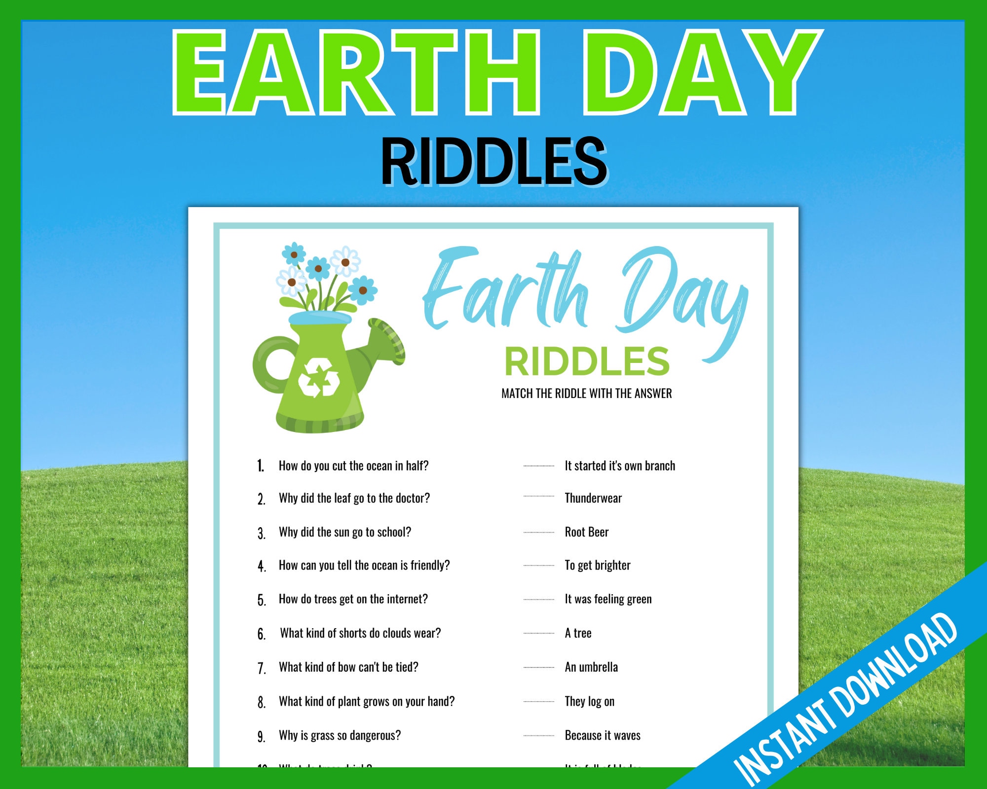 Earth Day Jokes for Kids Printable Earth Day Riddles Earth - Etsy