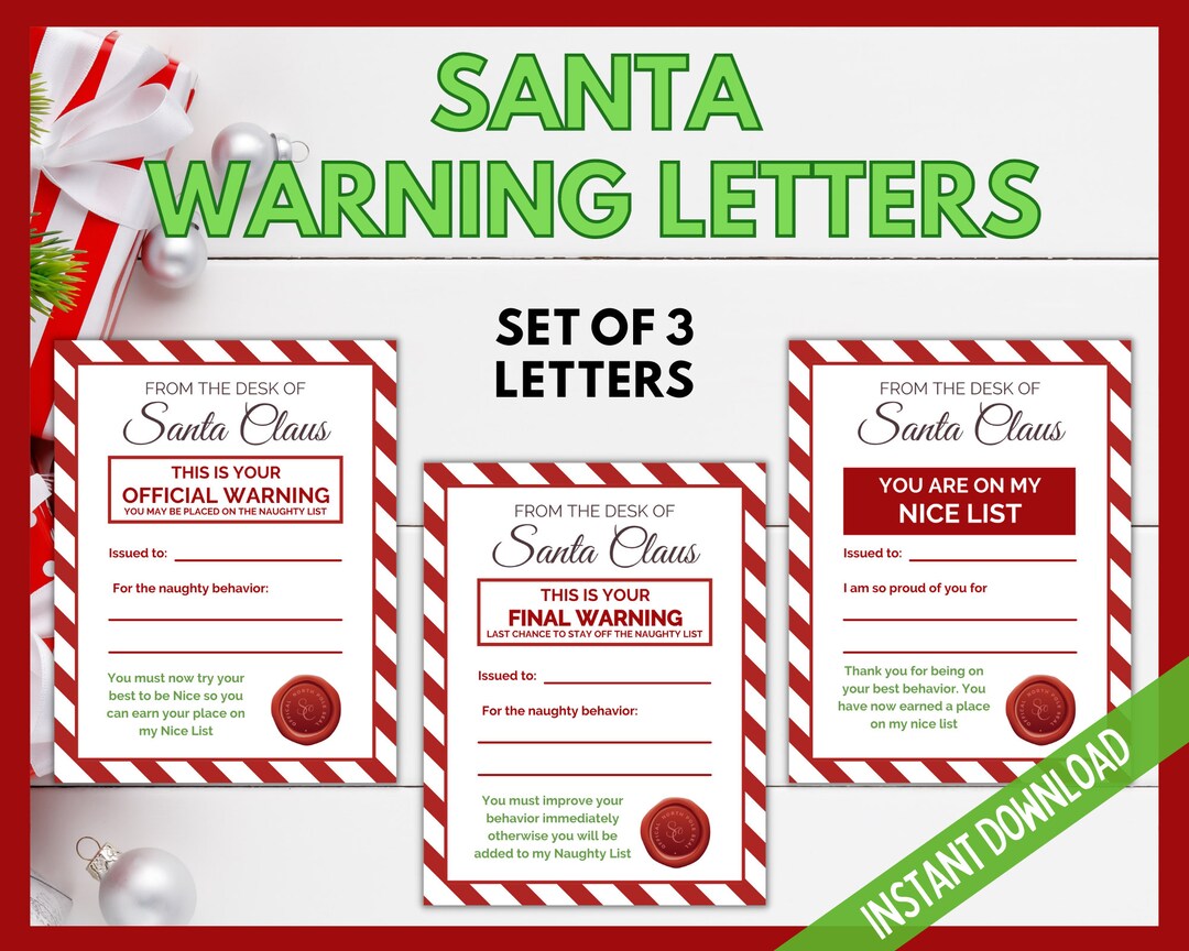 Christmas Letter From Santa, Santa Warning Letter, Bad Behavior Warning ...