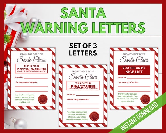 Christmas Letter From Santa, Santa Warning Letter, Bad Behavior Warning ...