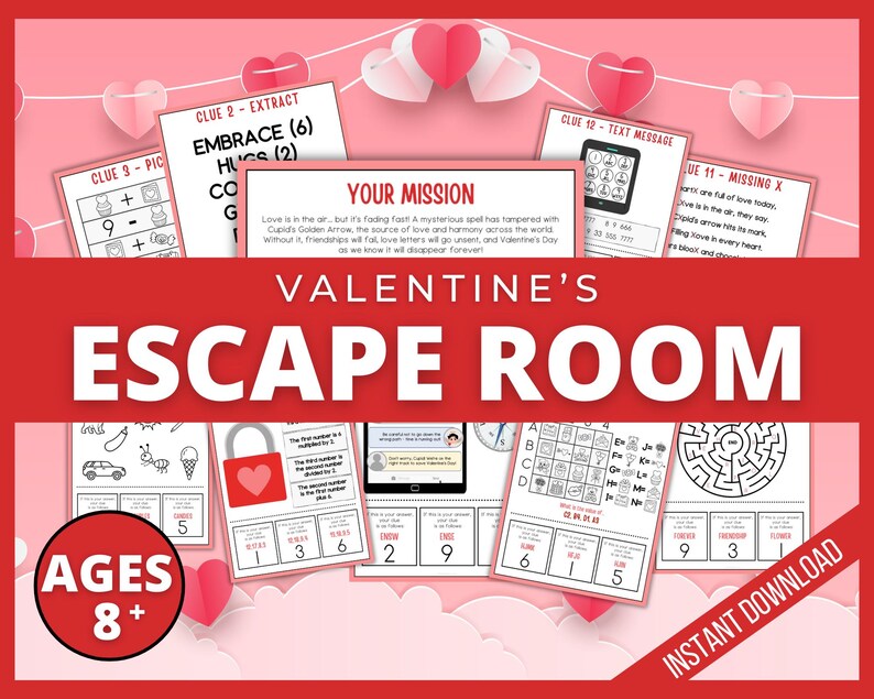 Valentines Day Escape Room, Printable Treasure Hunt, Kids Valentines ...