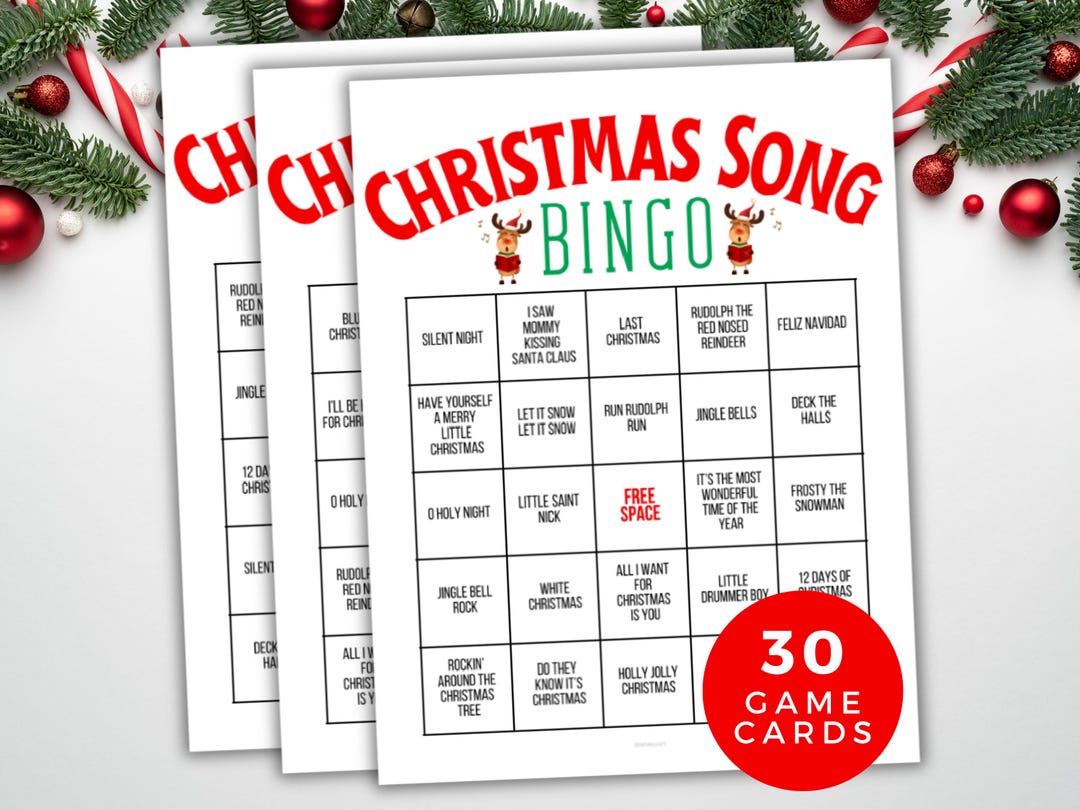 Christmas Song Bingo, Christmas Party Game, 30 Printable Christmas Song ...