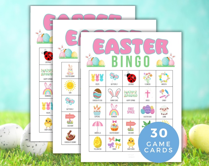 Easter Bingo, 30 Printable Easter Bingo Cards, Easter Activity for Kids ...