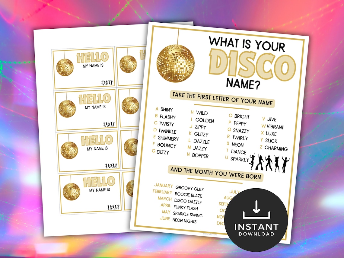 What's Your Disco Name Game, Printable Disco Party Game, Birthday Party ...