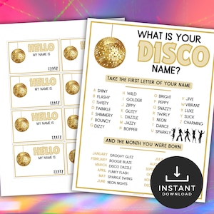 What's Your Disco Name Game, Printable Disco Party Game, Birthday Party ...