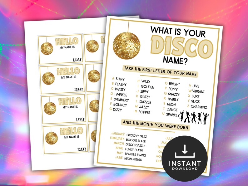 What's Your Disco Name Game, Printable Disco Party Game, Birthday Party ...