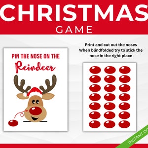 Pin the Nose on the Reindeer, Printable Christmas Game, Class Party ...
