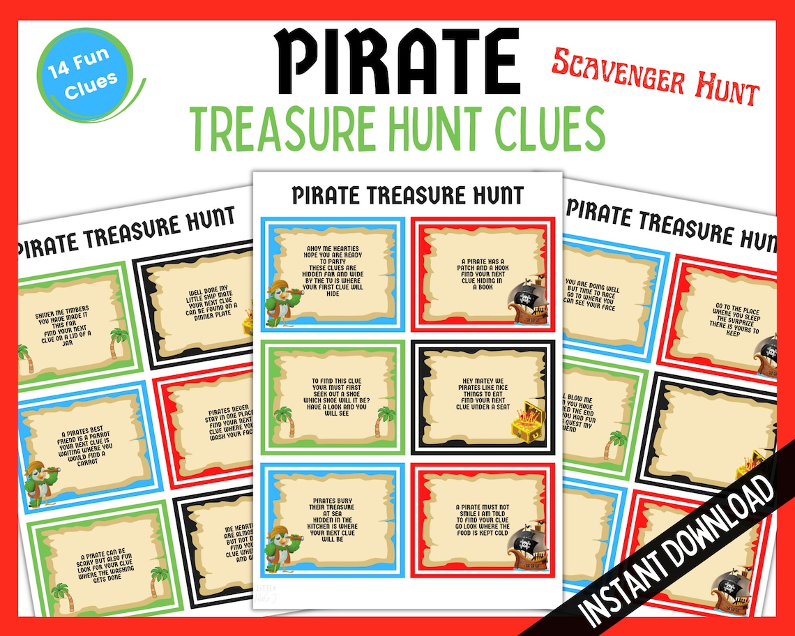 Pirate Treasure Hunt Clues Pirate Scavenger Hunt Pirate - Etsy