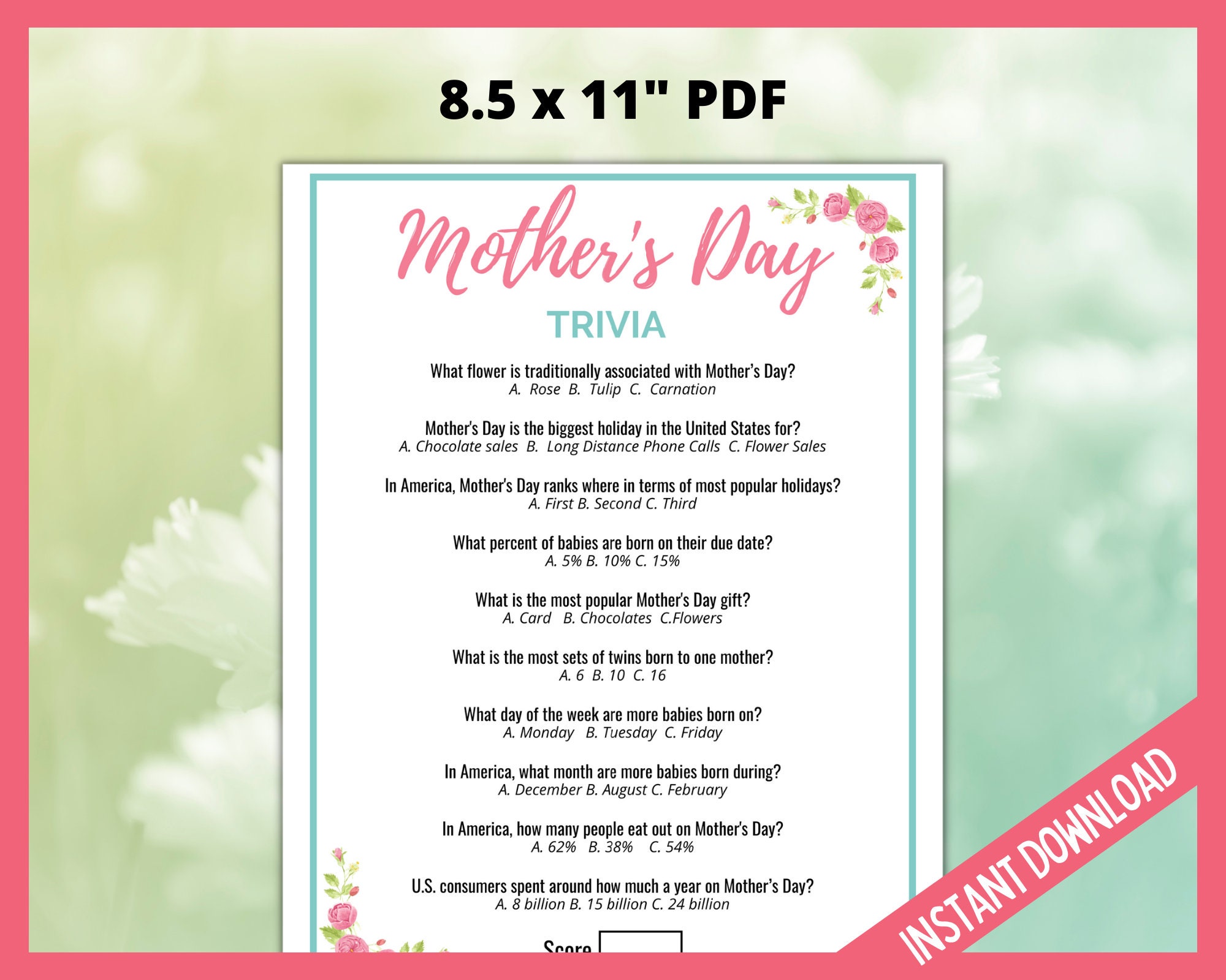 Mother's Day Trivia Printable Mothers Day Games for Kids - Etsy