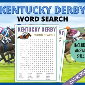 Kentucky Derby Word Search, Triple Crown Party Game, Horse Race ...