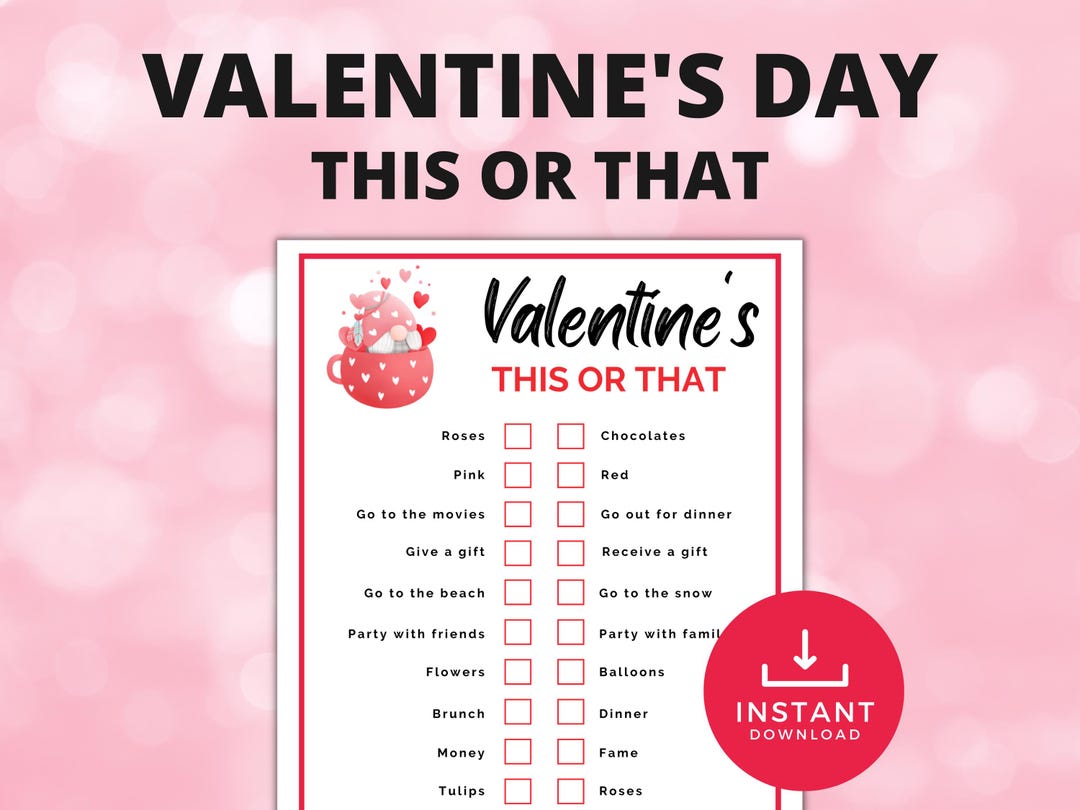 Valentine's Day This or That Game, Would You Rather Valentine's Day ...