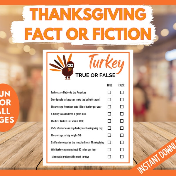 Thanksgiving True or False - Etsy