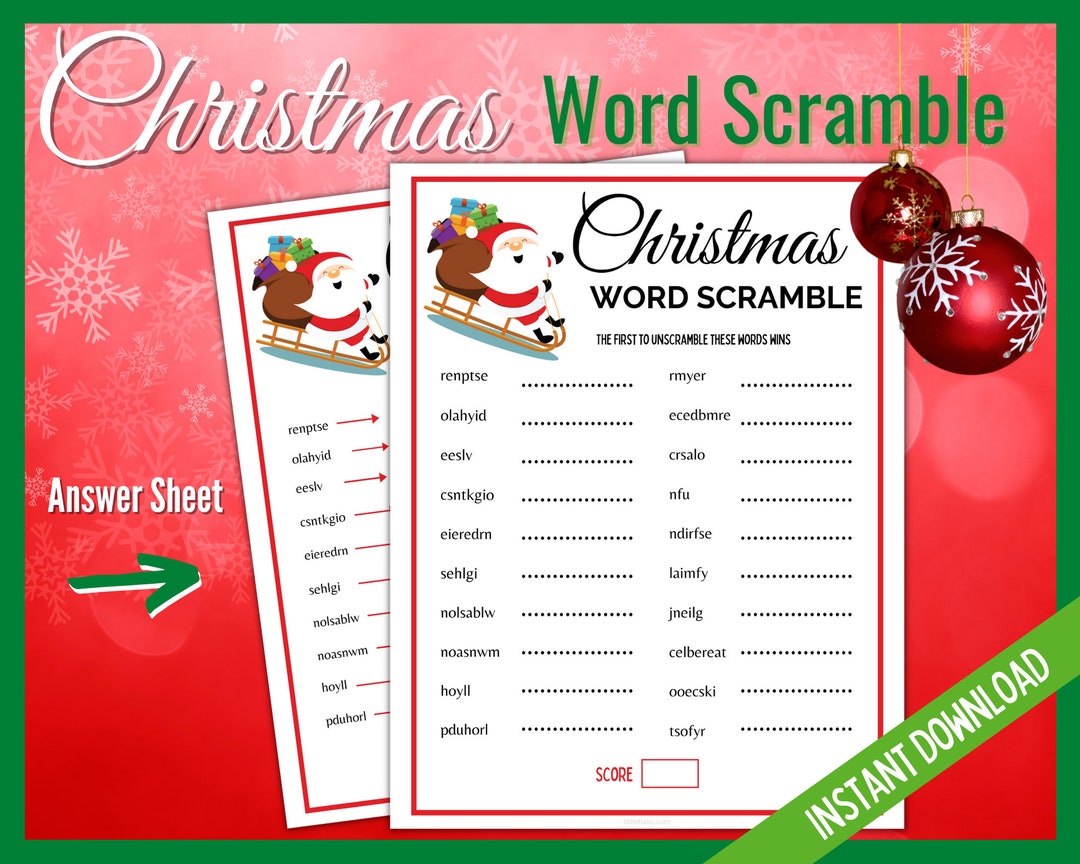 Christmas Word Scramble, Holiday Party Game, Xmas Party Word Scramble ...