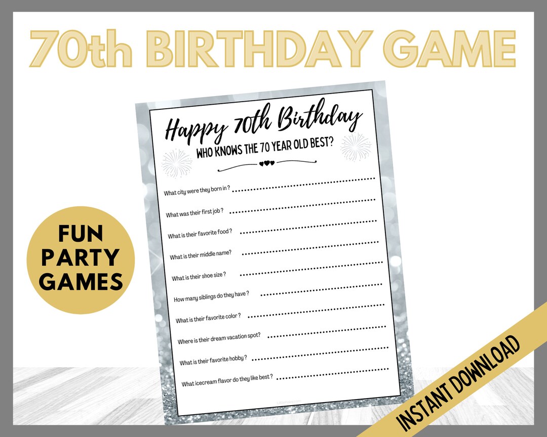 70th Birthday Party Games, Who Knows the 70 Year Old Best, Fun Party ...
