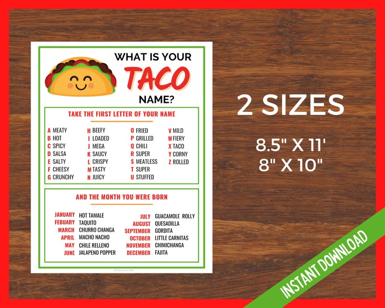 What's Your Taco Name Cinco De Mayo Printable Game - Etsy