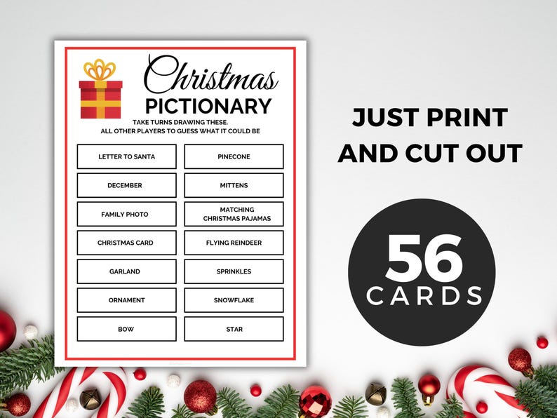 Christmas Pictionary Cards, Christmas Party, Christmas Printable Games ...