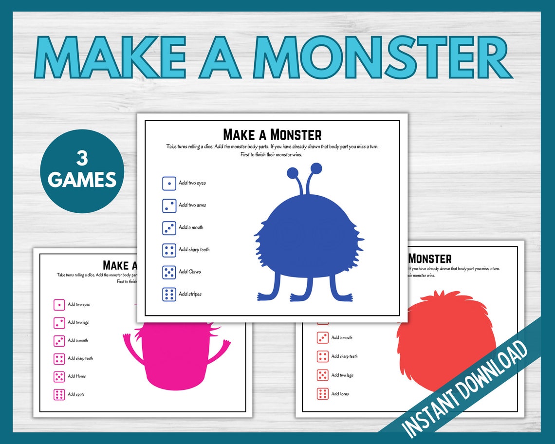 Roll A Monster Game Draw A Monster Dice Game Kids Party - Etsy
