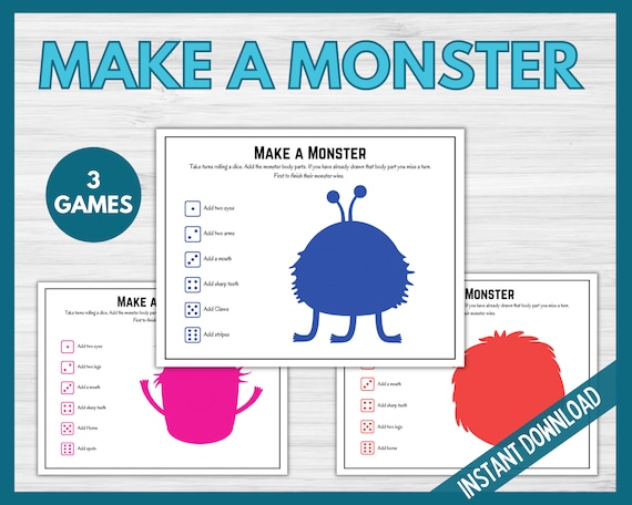 Roll A Monster Game, Draw A Monster Dice Game, Kids Party Game ...