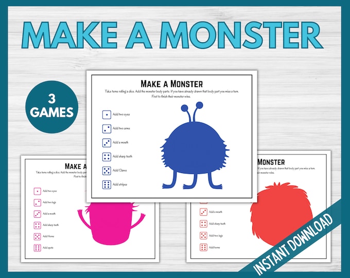 Roll A Monster Game, Draw A Monster Dice Game, Kids Party Game ...