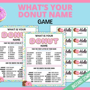 What's Your Donut Name, Donut Birthday Party Printable Game, Kids Party ...