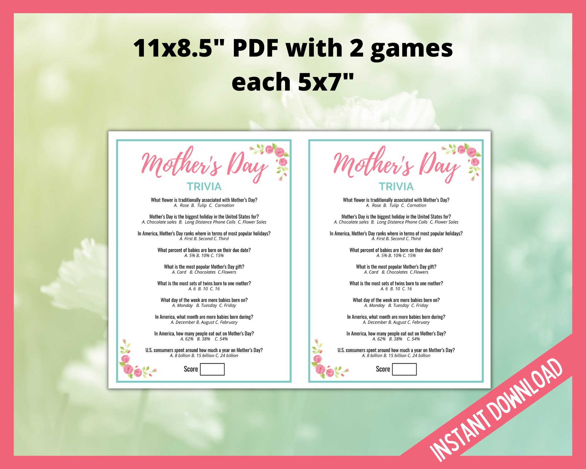 Mother's Day Trivia Printable Mothers Day Games for Kids - Etsy