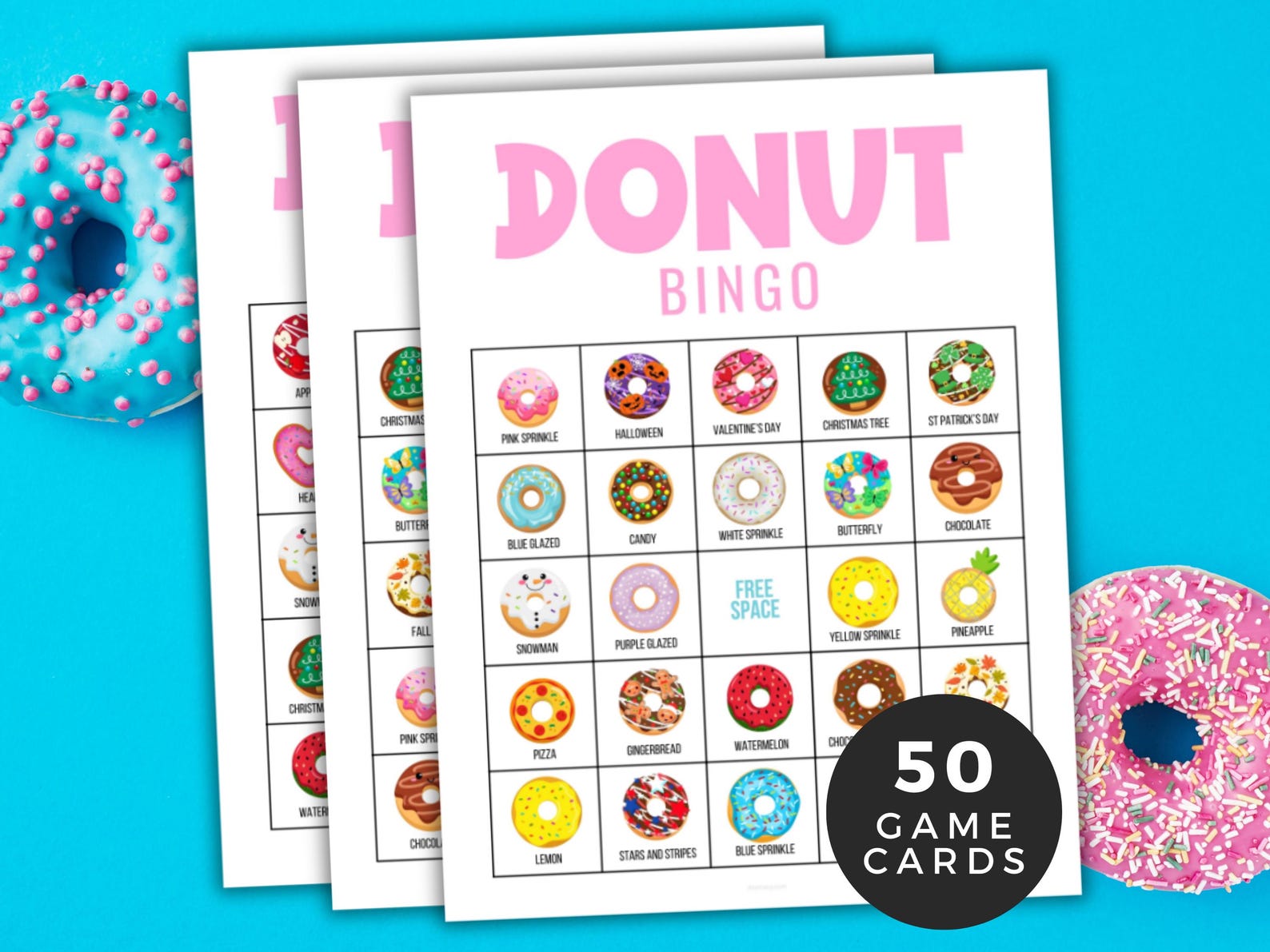 Donut Bingo, Donut Party Game, 50 Printable Donut Bingo Cards, Slumber ...