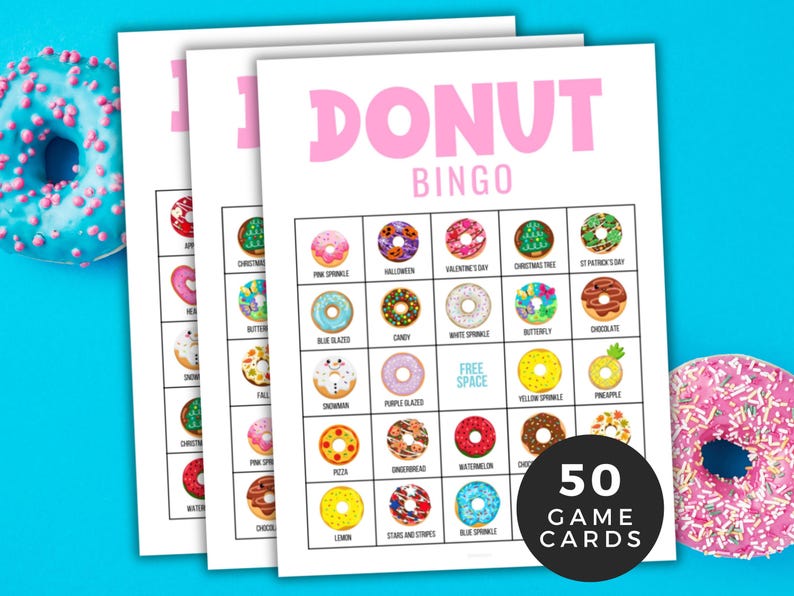 Donut Bingo, Donut Party Game, 50 Printable Donut Bingo Cards, Slumber ...