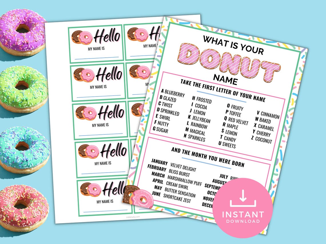What's Your Donut Name, Donut Birthday Party Printable Game, Kids Party ...